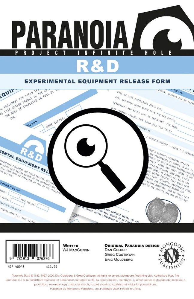 Paranoia RPG: The R And D Experimental Equipment Release Form' Pad ...