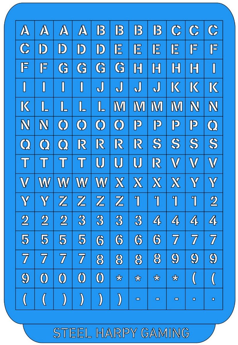 Steel Harpy Gaming: 7mm Letters & Numbers - Vinyl Stencil | Wayland Games